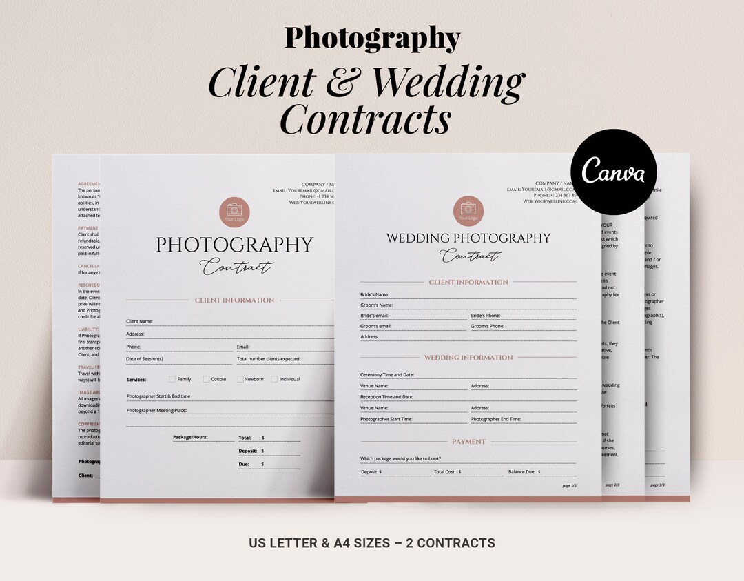 2 Editable Business Forms for Photographers, Photography Client ...