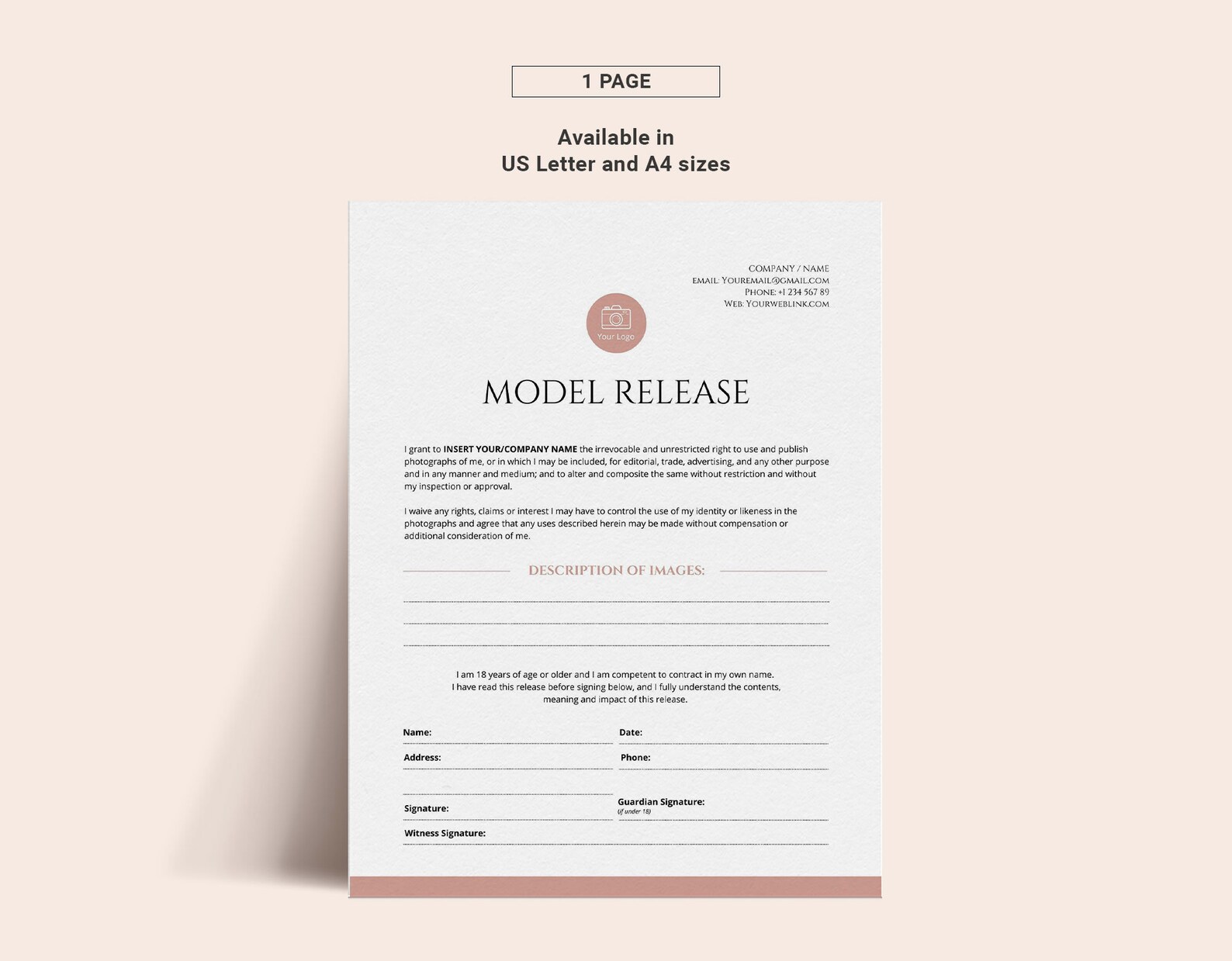 Editable Model Release Template for Photographers Photography - Etsy UK