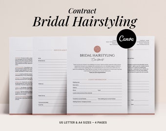 Editable Bridal Hair Contract Template, Canva Template, Hairstyling ...