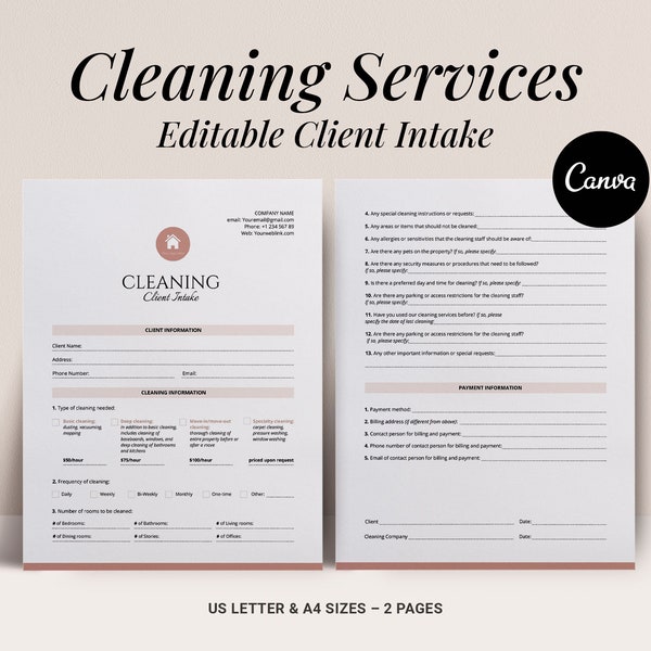 Residential Cleaning Client Intake Form - Etsy