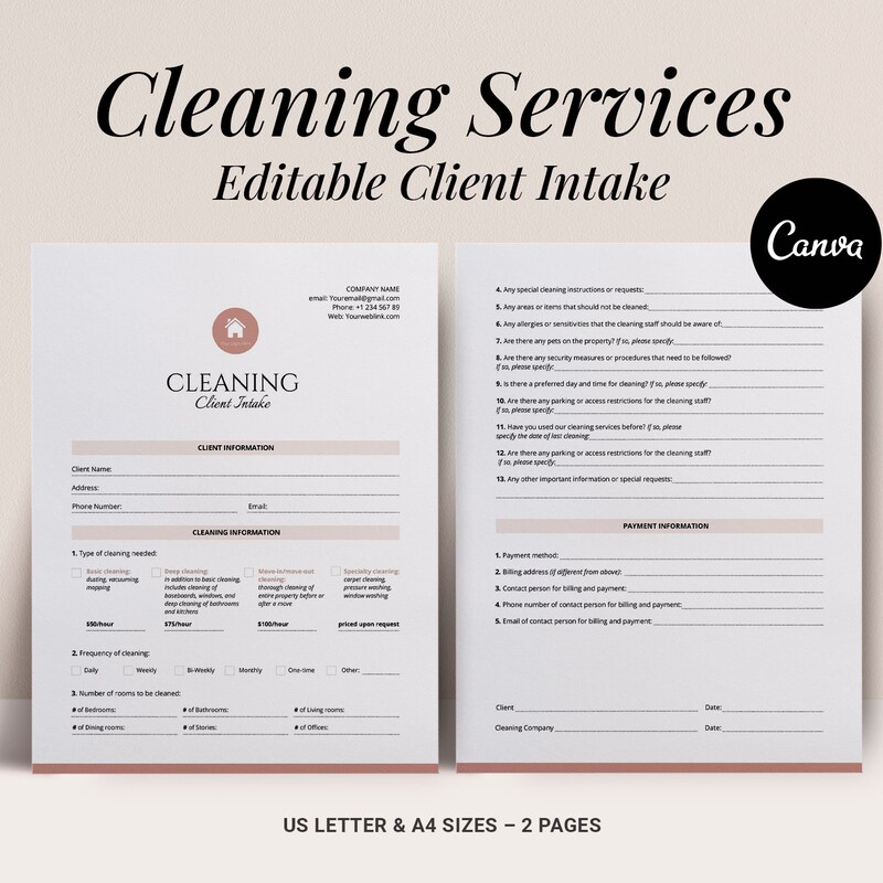Booking Forms for House Cleaning - Etsy