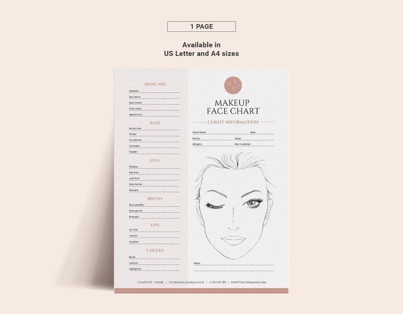 Editable Makeup Artist Face Chart Template, Freelance Artist Form ...