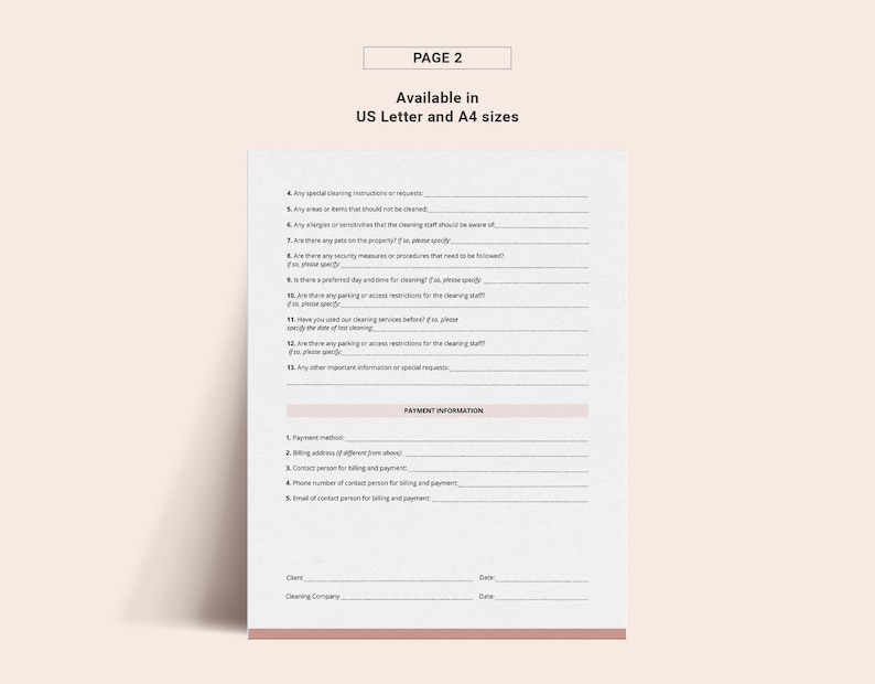 Client Intake Form Template Editable Cleaning Service - Etsy
