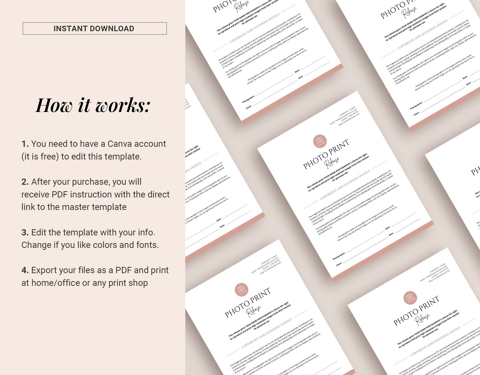 Editable Print Release Template, Photography Release Form, Canva ...