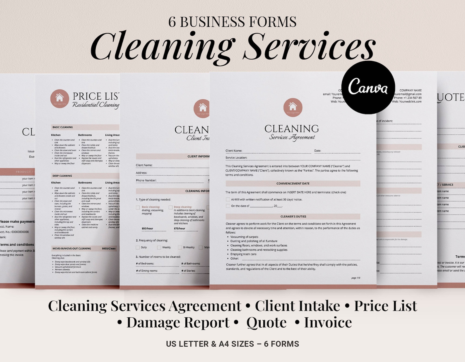 6 Editable Cleaning Services Forms, Clean Business BUNDLE, Agreement ...