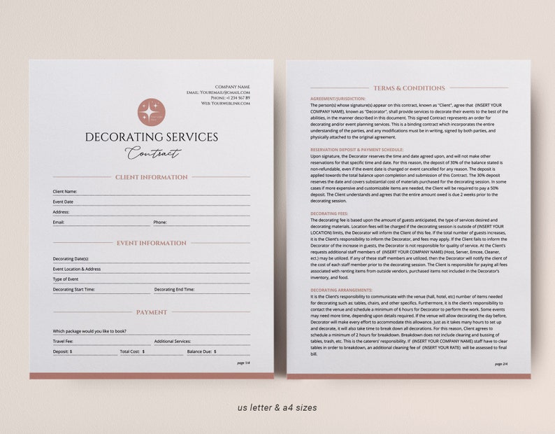 Editable Event Decorating Services Contract Template, Client Service ...