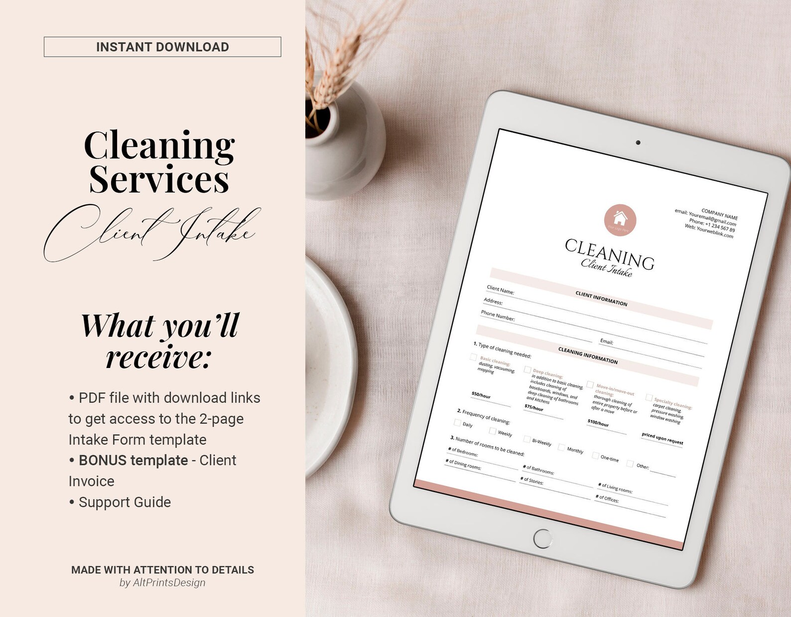Editable Cleaning Service Business Form, Client Intake Form Template ...