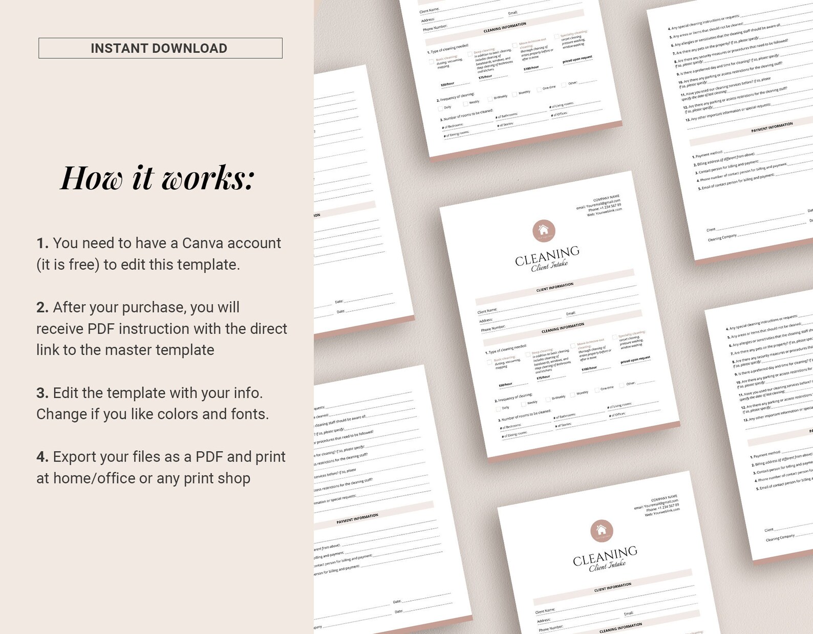 Editable Client Intake Form Template, Cleaning Service Business Form ...