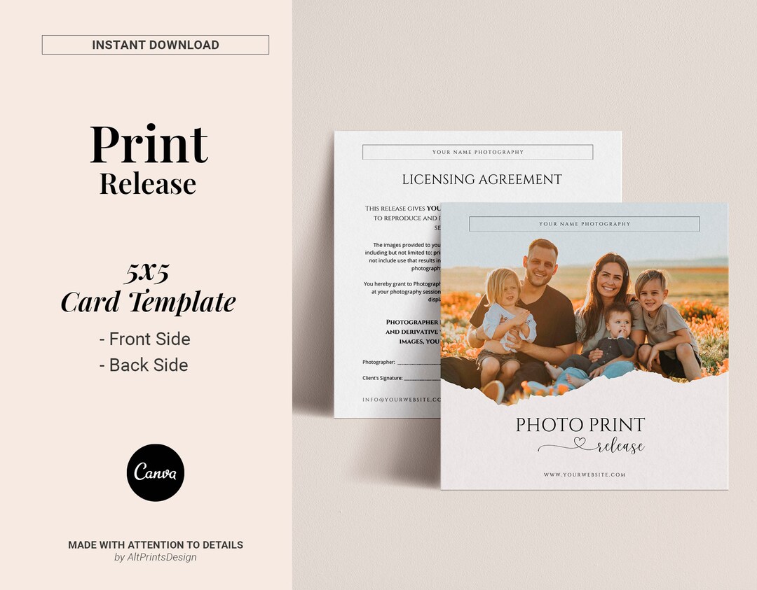 Print Release Form Template, Editable Photography Release, Canva ...