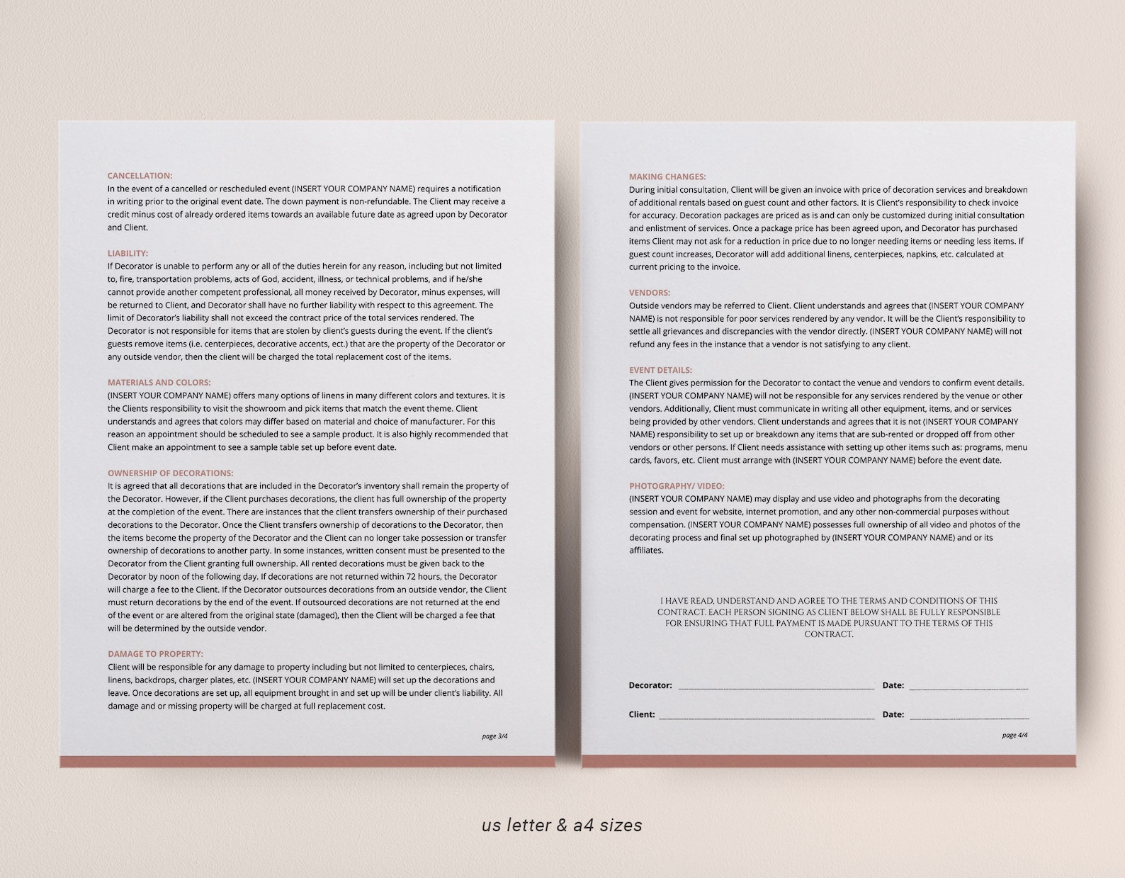 Event Decorating Services Contract, Client Service Agreement, Editable ...
