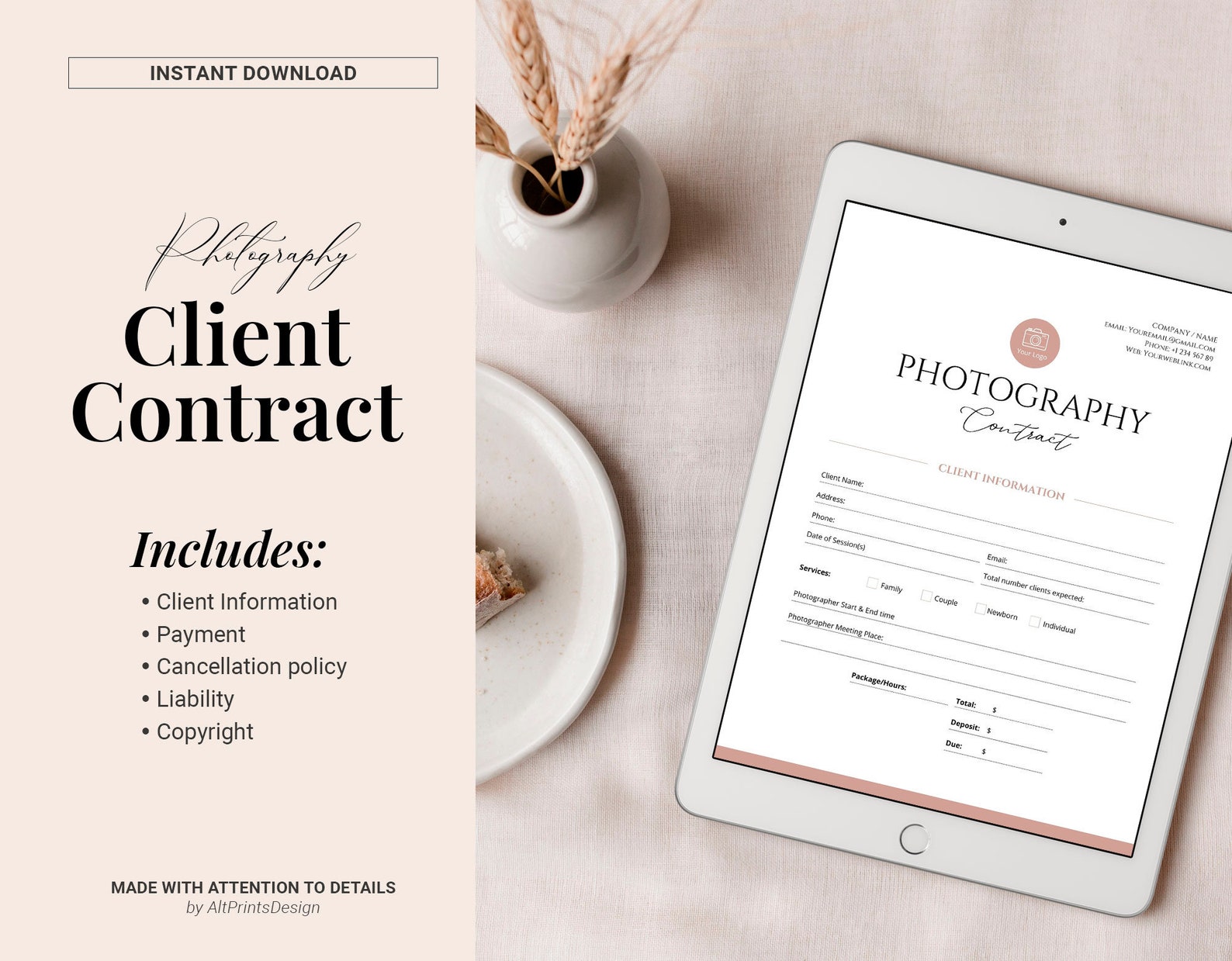 Photography Client Contract Template, Editable Client Agreement for ...