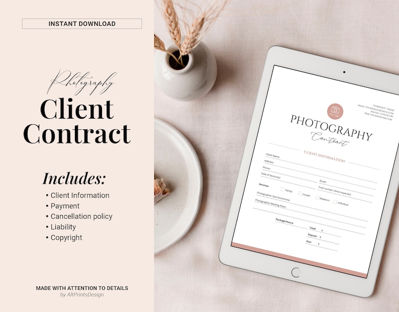 Photography Client Contract Template, Editable Client Agreement for ...