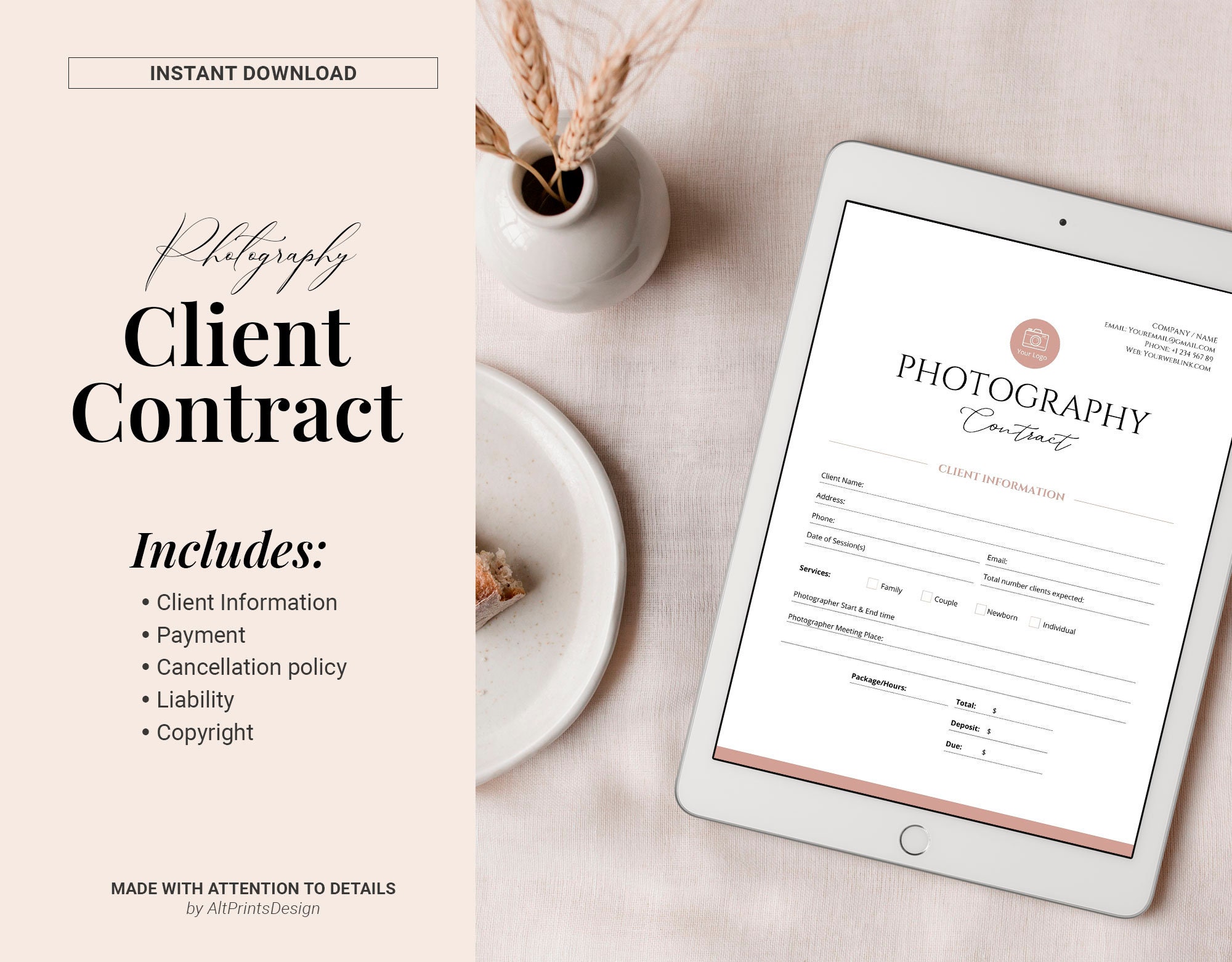 Photography Client Contract Template, Editable Client Agreement for ...