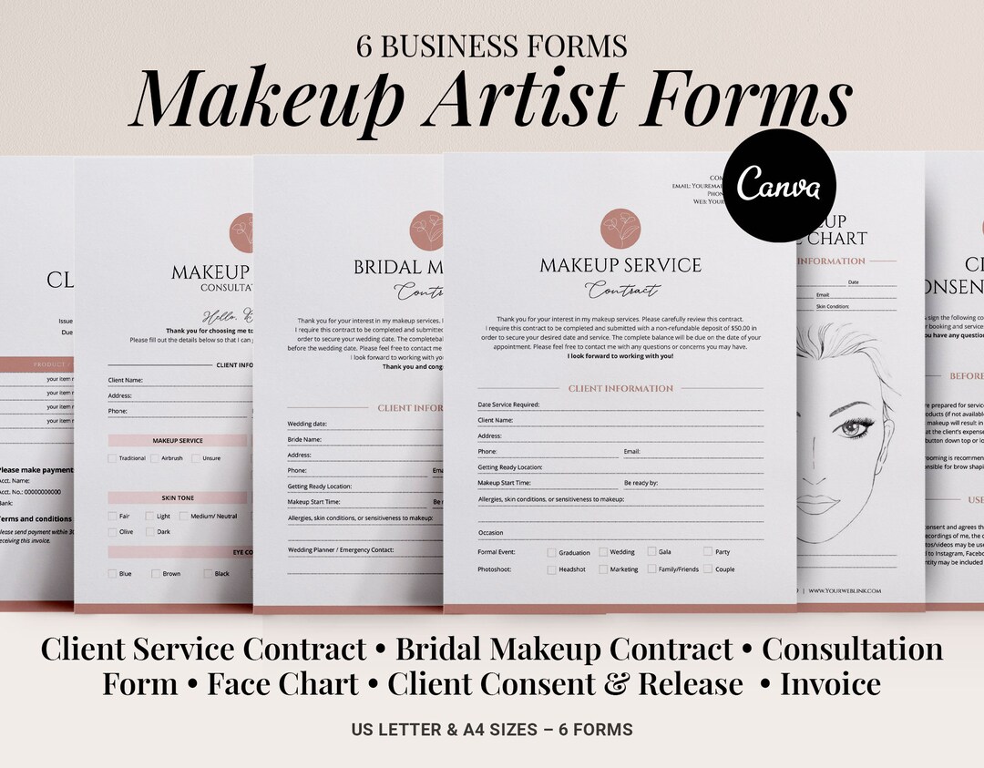 Makeup Artist Contract Templates, 6 MUA Forms BUNDLE, Bridal Makeup ...