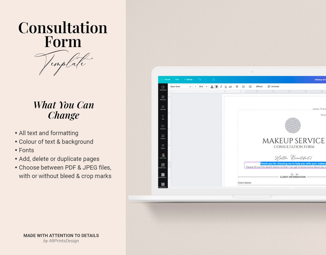 Makeup Artist Client Consultation Form Template, Editable Makeup ...