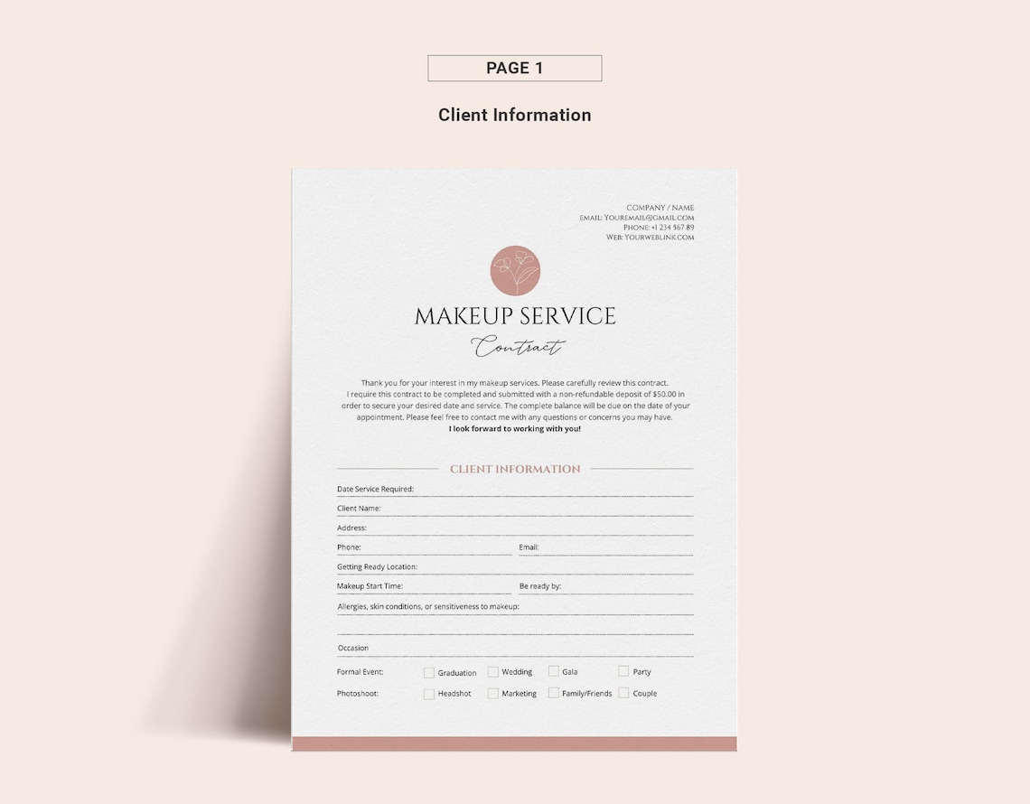 Makeup Artist Contract Template Editable Client Makeup - Etsy