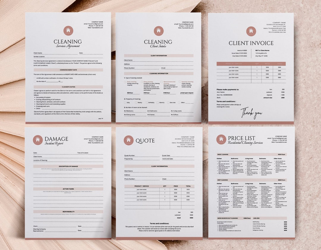 6 Editable Cleaning Services Forms BUNDLE, Cleaning Services Agreement Contract, Client Intake ...