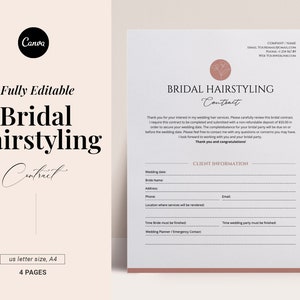 Editable Bridal Hair Contract Template, Canva Template, Hairstyling ...