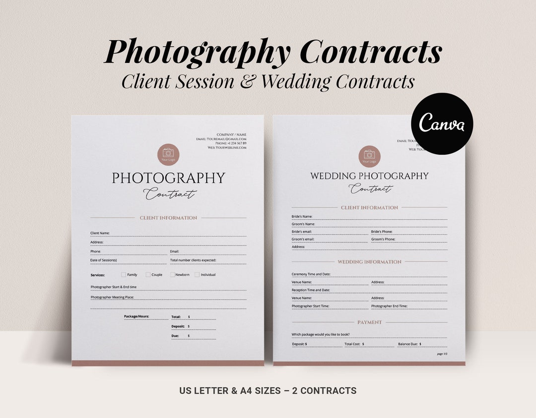 Photography Client Contract Templates, Wedding Contract, Editable ...