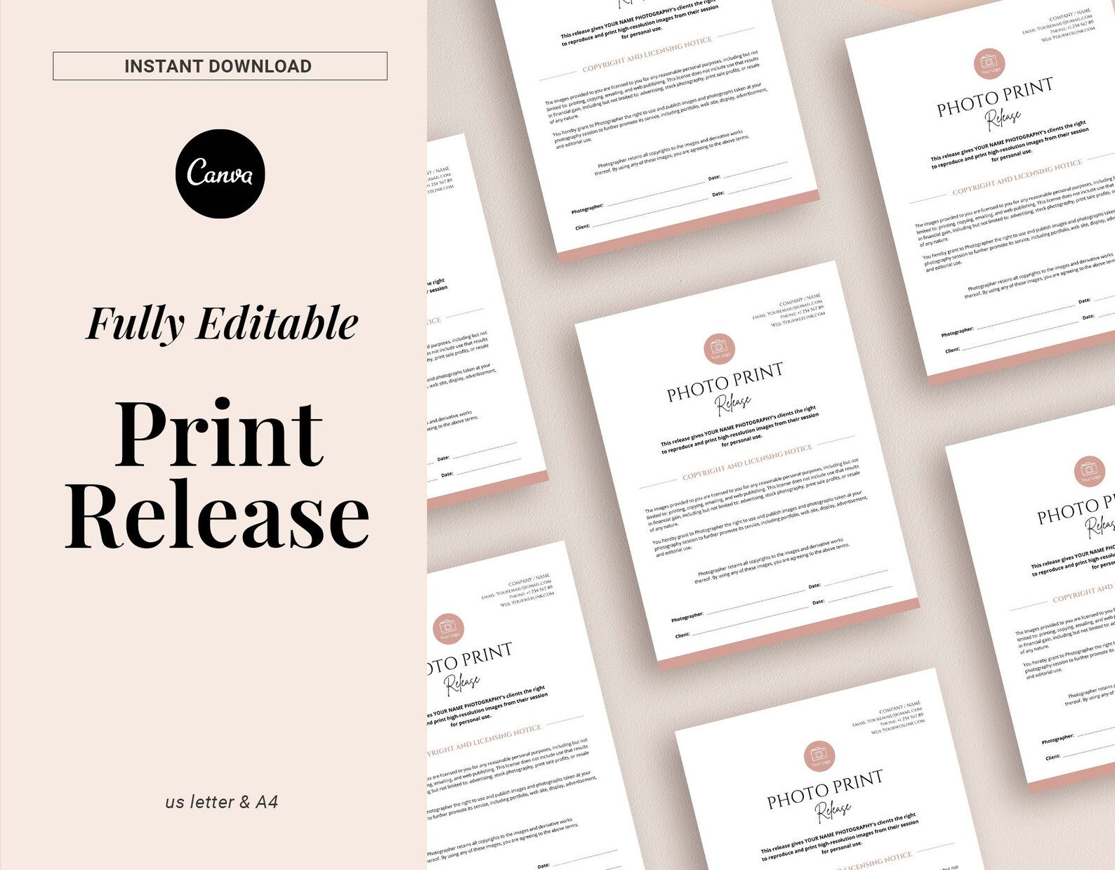 Editable Print Release Template, Photography Release Form, Canva ...