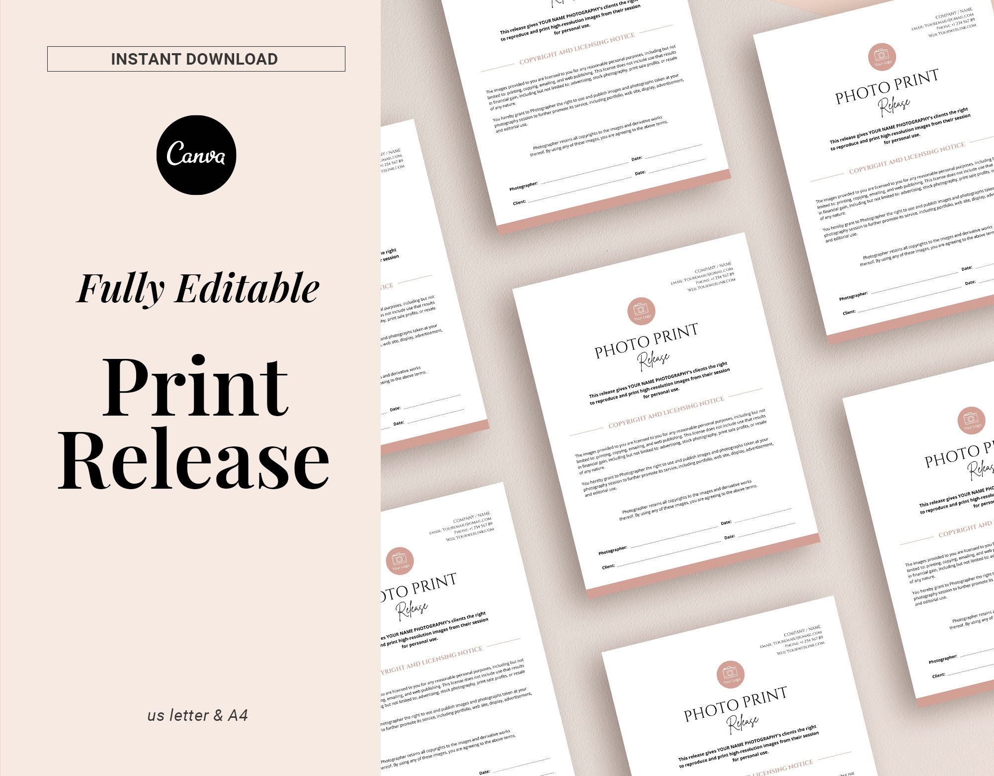 Editable Print Release Template, Photography Release Form, Canva ...