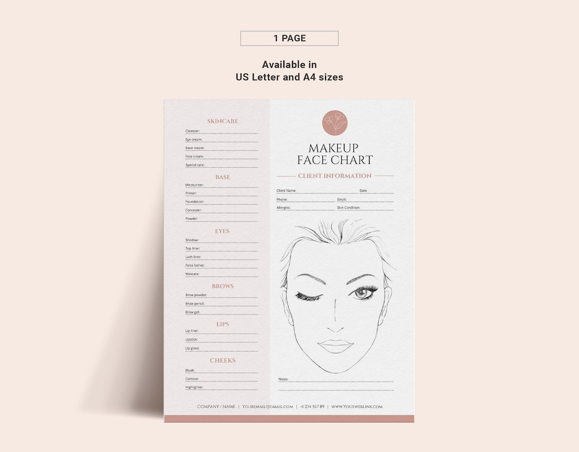 Makeup Artist Face Chart Template, Freelance Artist Form, Editable ...