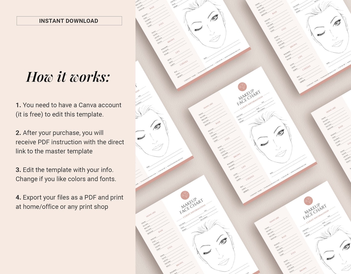 Makeup Artist Face Chart Template Freelance Artist Form - Etsy