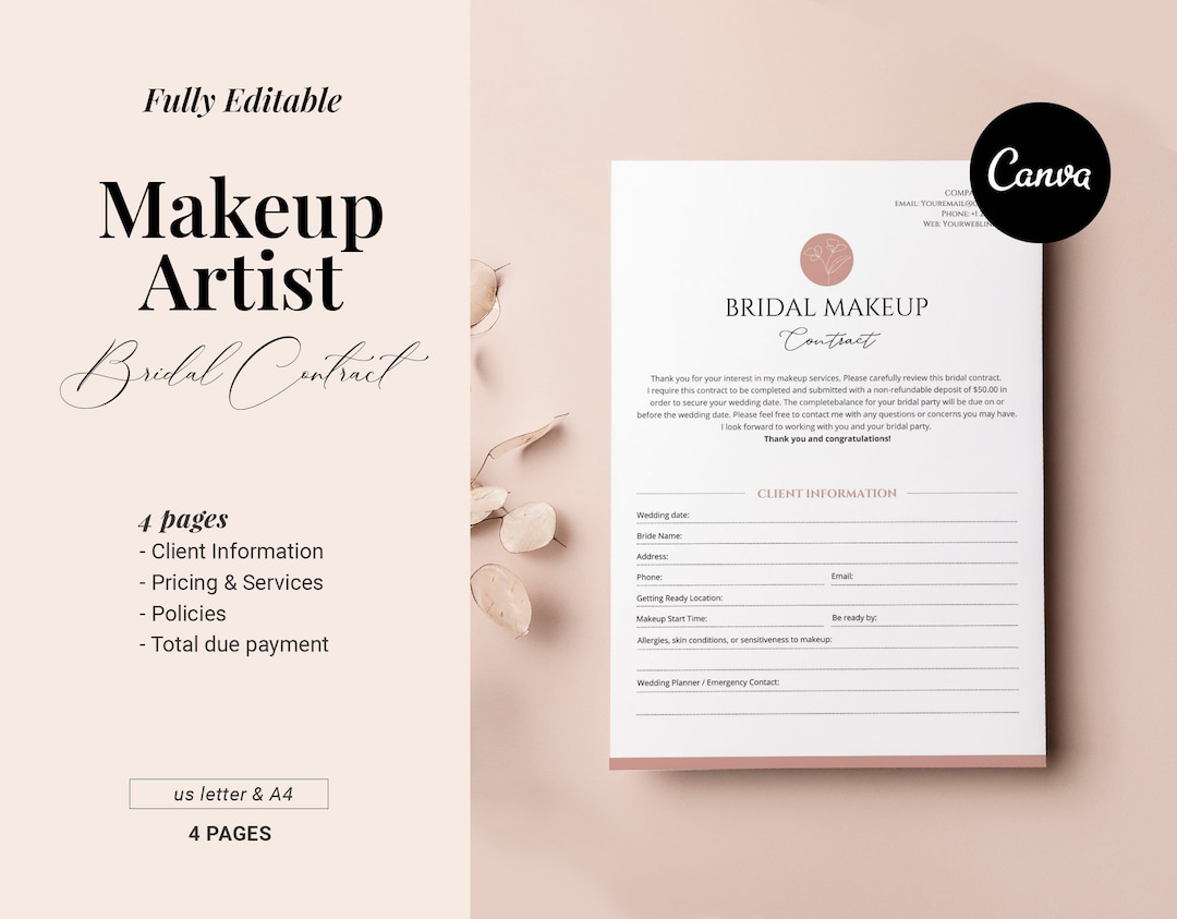 Editable Bridal Makeup Contract Template, Wedding Makeup Pricelist ...