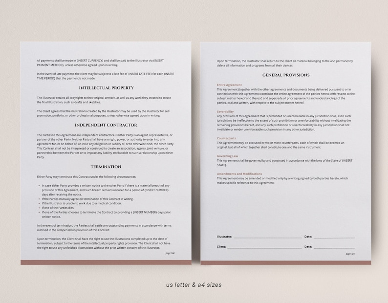 Illustration Services Contract Template, Editable Freelance Illustrator ...