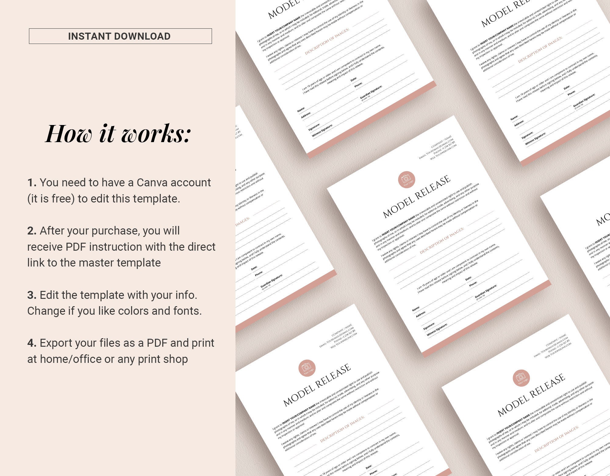 Editable Model Release Template for Photographers, Photography Business ...