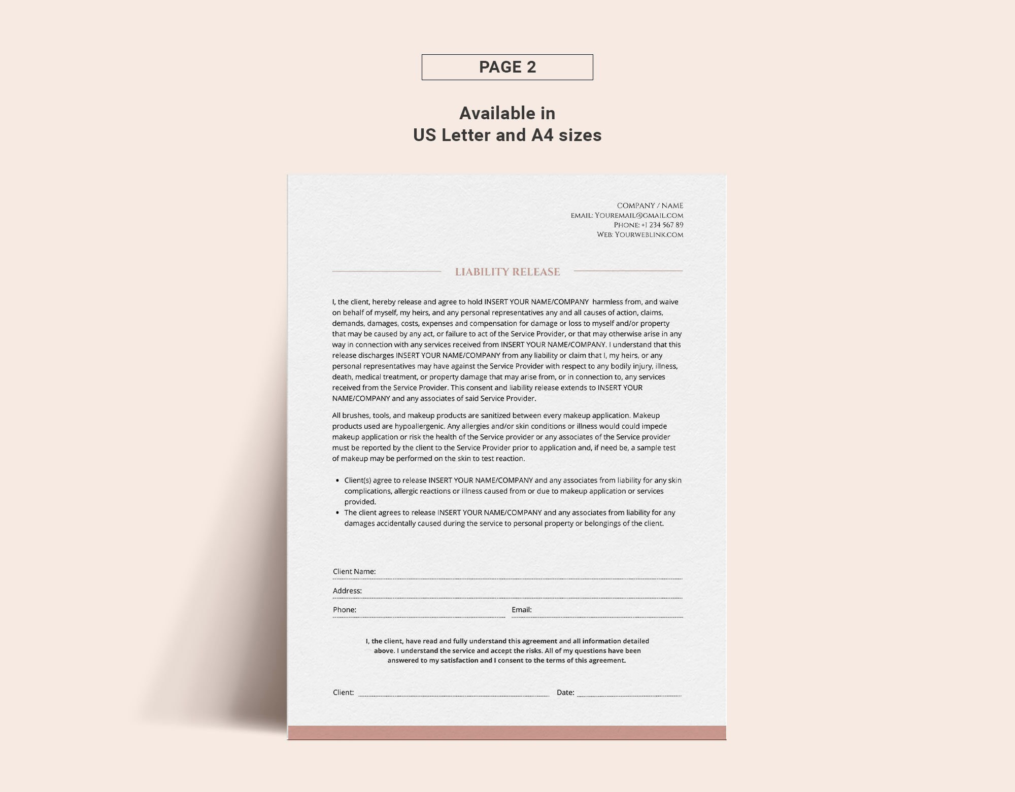 Makeup Artist Client Consent Forms Photo Release Form - Etsy Australia