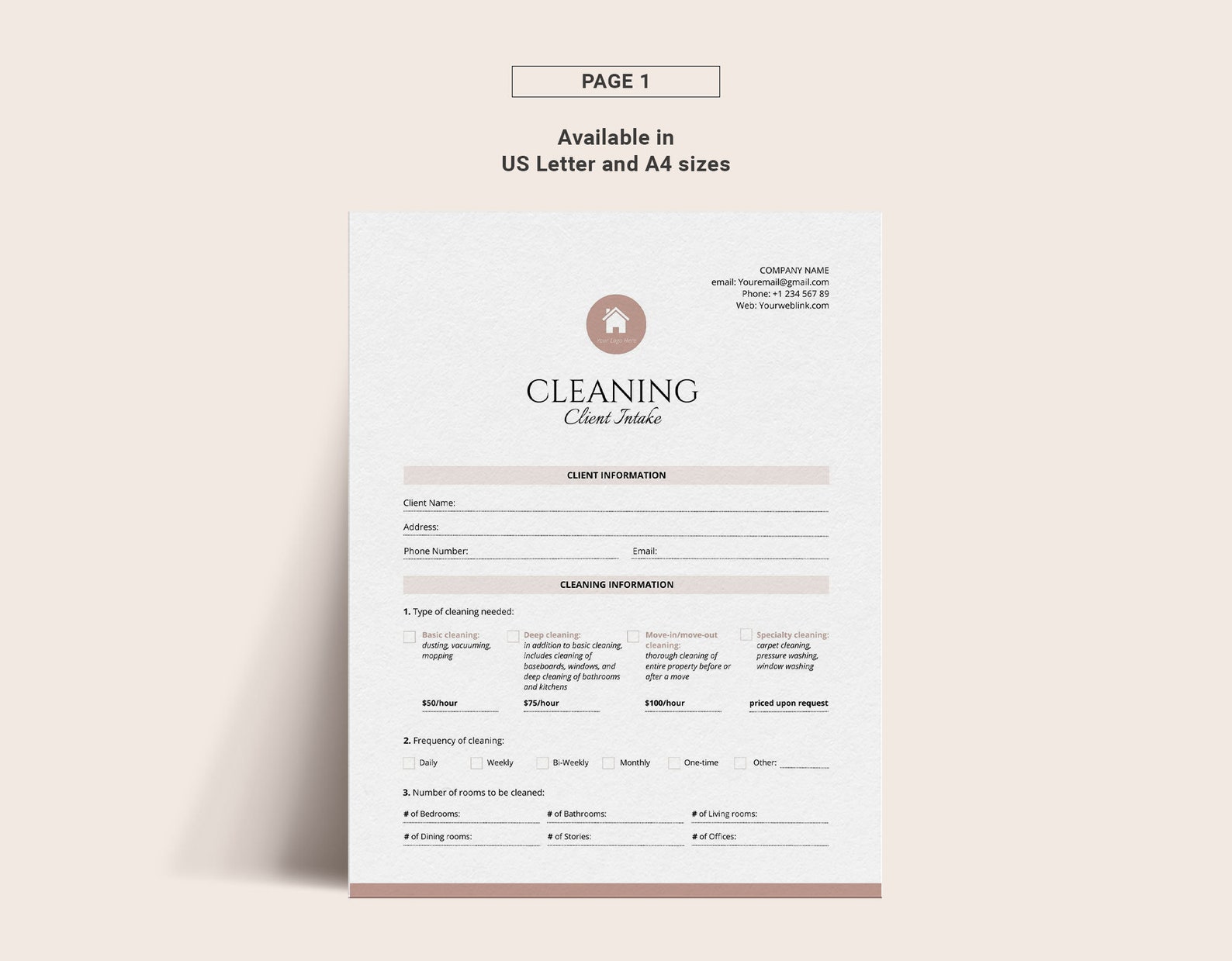Editable Client Intake Form Template, Cleaning Service Business Form ...