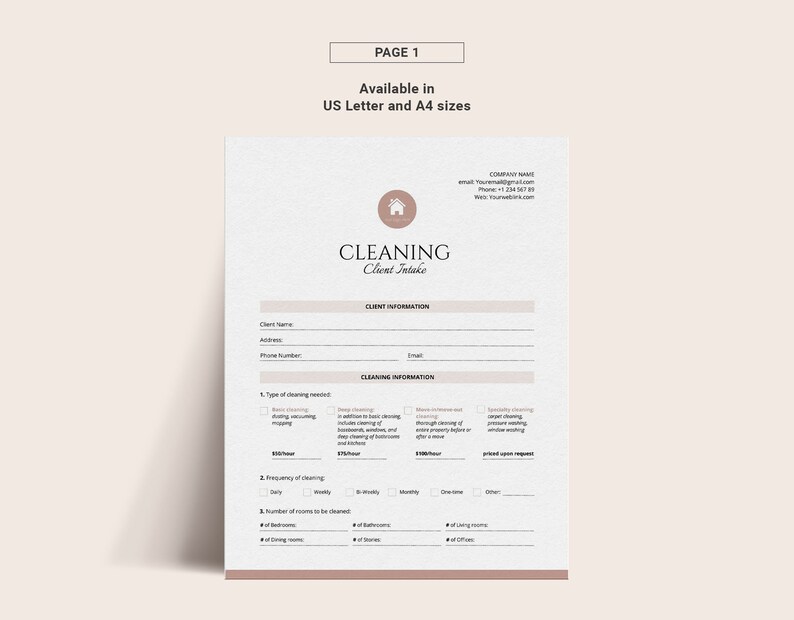 Editable Client Intake Form Template, Cleaning Service Business Form ...