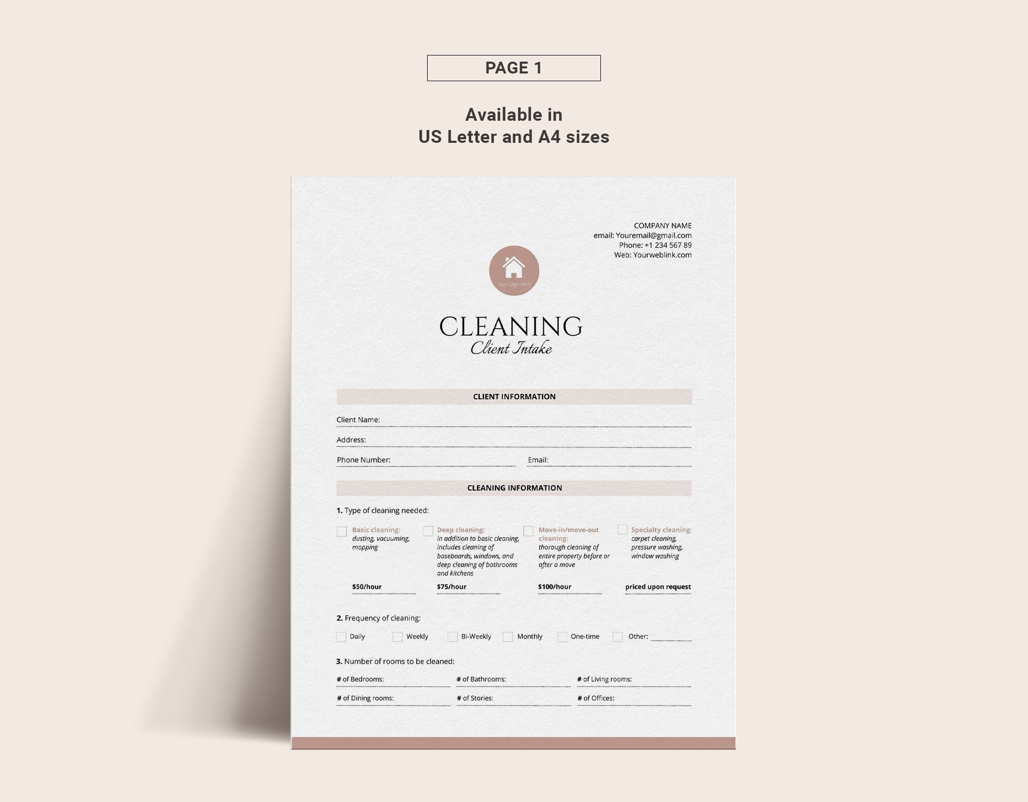 Editable Client Intake Form Template, Cleaning Service Business Form ...