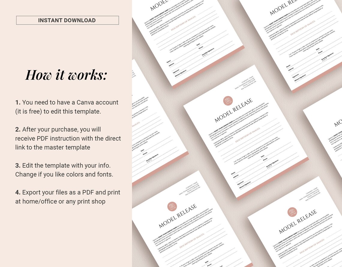 Editable Model Release Template for Photographers, Photography Form ...