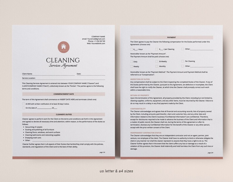 Cleaning Services Contract Template, Editable Cleaning Agreement ...