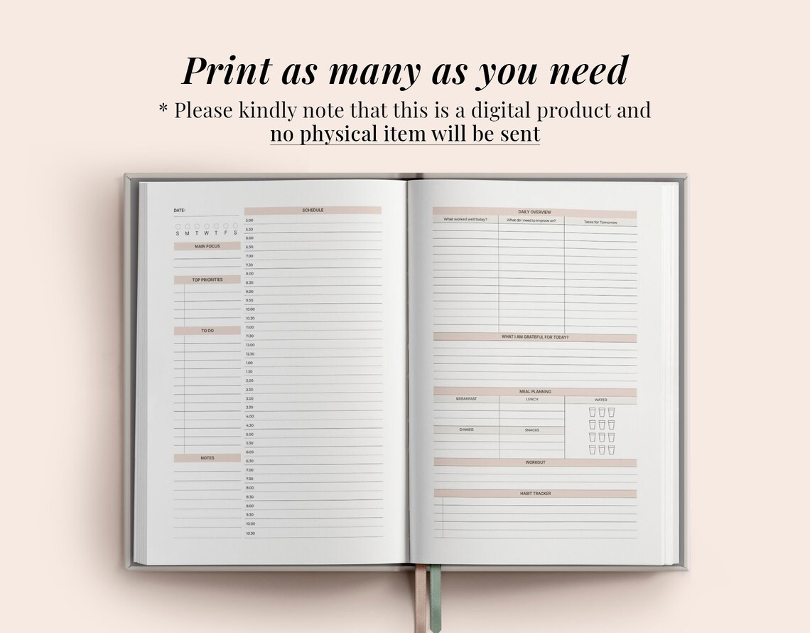 Undated Daily Printable Planner 2 Pages Half Hour Work - Etsy