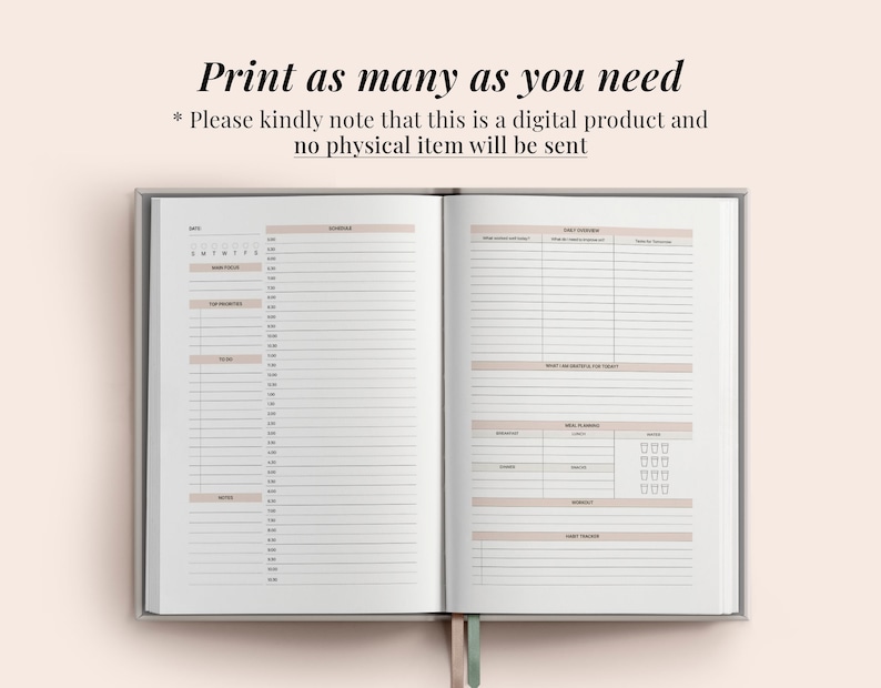 Undated Daily Printable Planner, 2 Pages, Half Hour, Work Journal ...