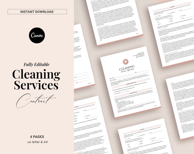 Cleaning Service Contract Template, Editable in Canva, Cleaning Agreement, Residential and ...