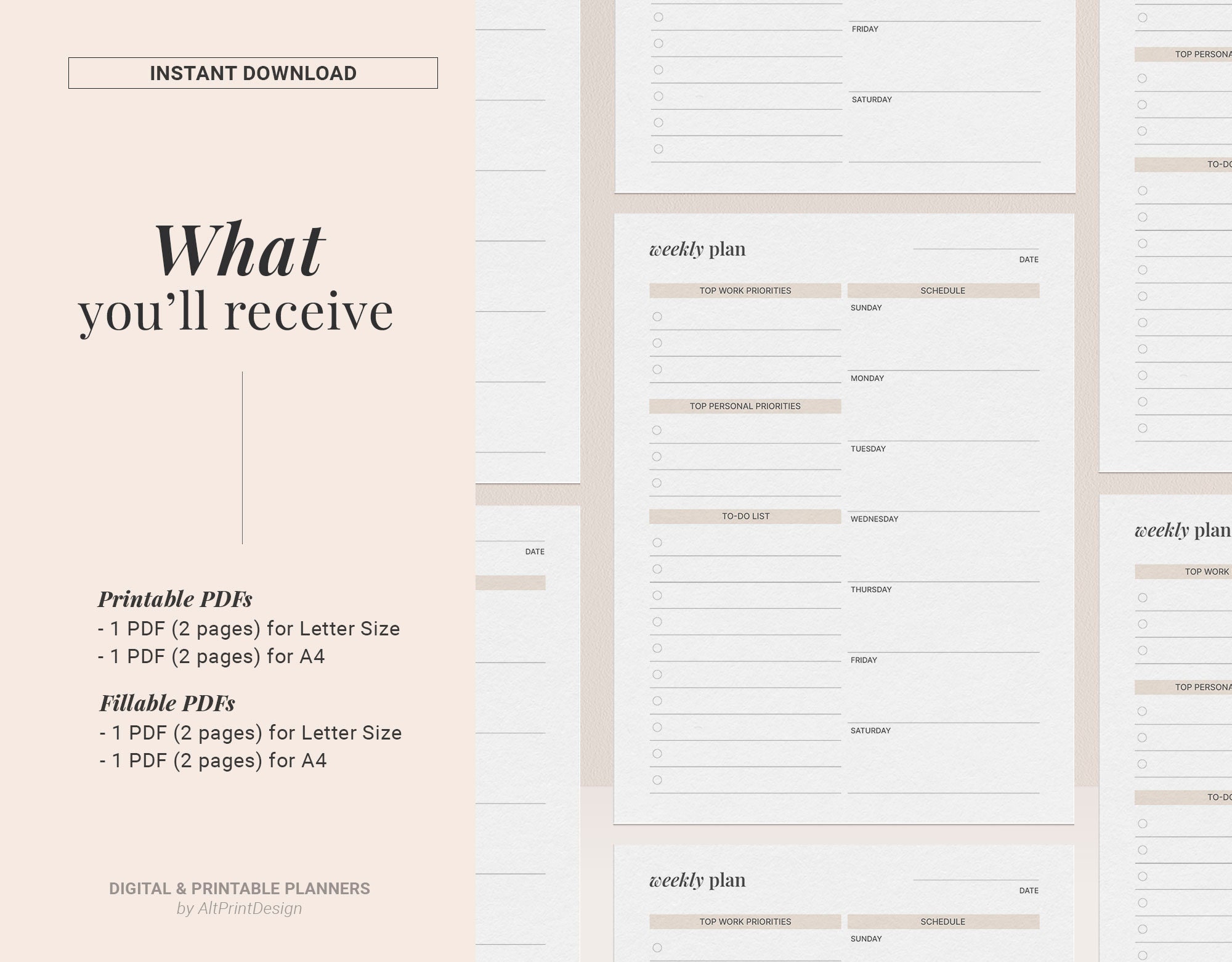 Weekly Planner, Printable Week Plan, To-do List Pdf, Simple Weekly ...