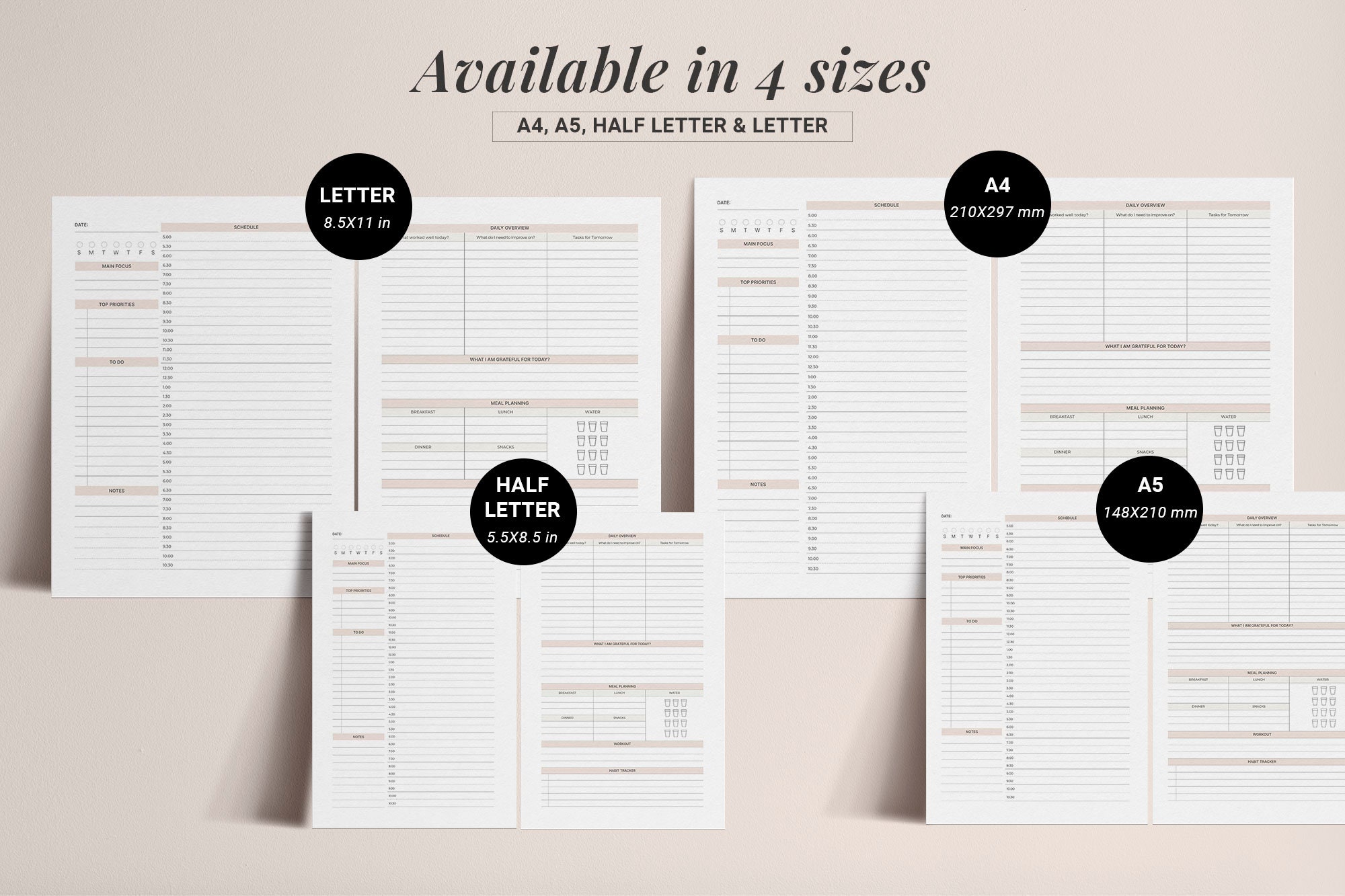 Undated Daily Printable Planner, 2 Pages, Half Hour, Work Journal ...