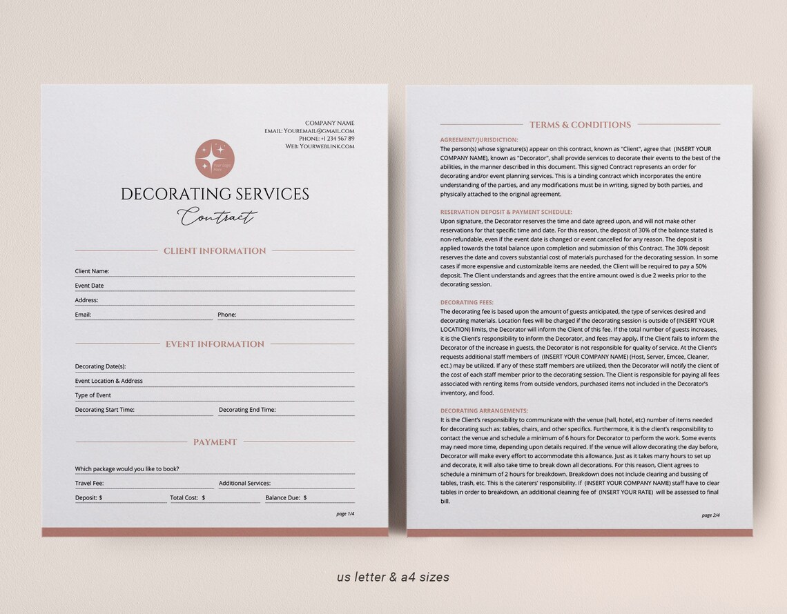 Event Decorating Services Contract Client Service Agreement - Etsy