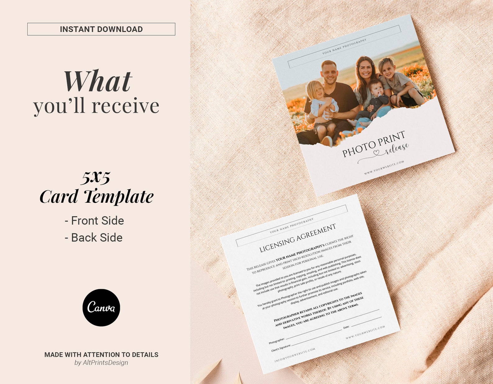 Print Release Template, Editable 5x5 Card, Photography Release Form ...