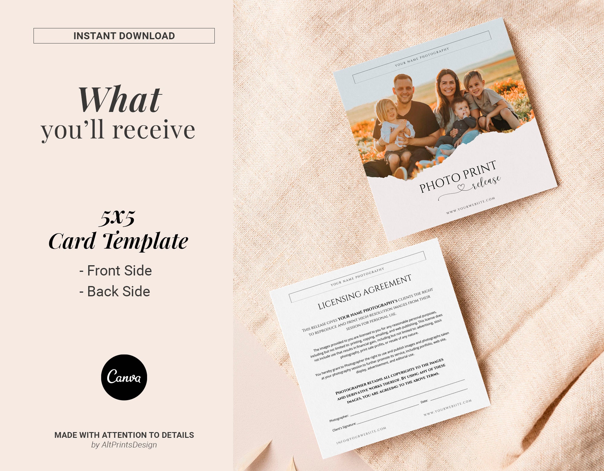 Print Release Template, Editable 5x5 Card, Photography Release Form ...