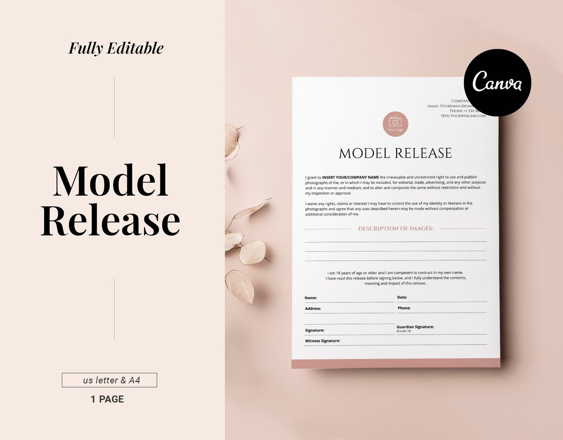 Editable Model Release Template for Photographers Photography - Etsy UK