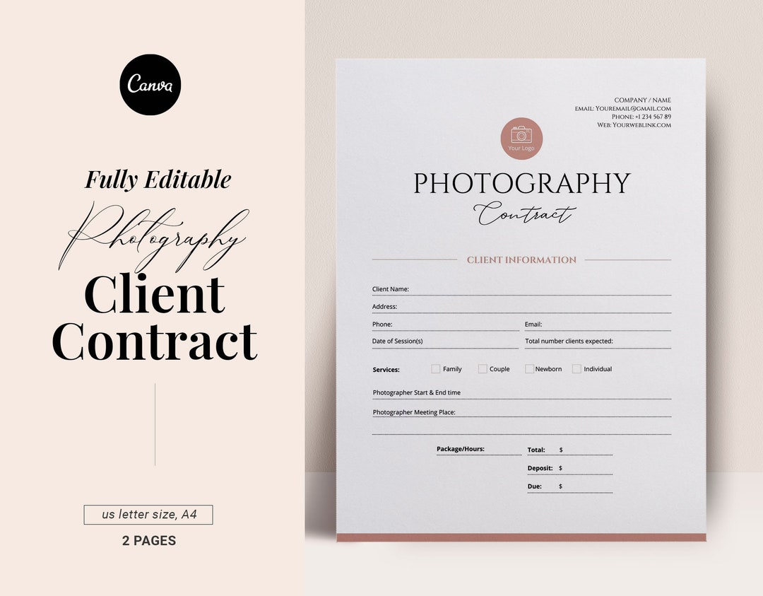 Photography Client Contract Template, Editable Client Agreement for ...
