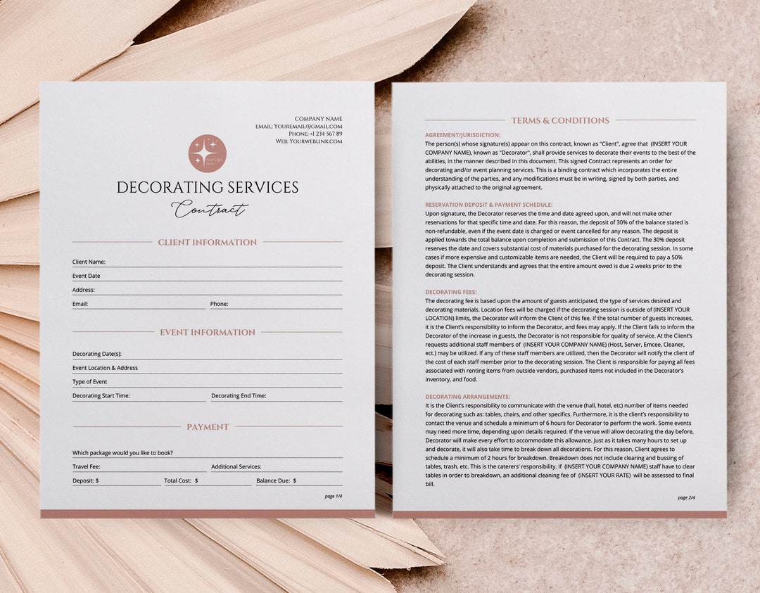 Editable Event Decorating Services Contract Template, Client Service ...