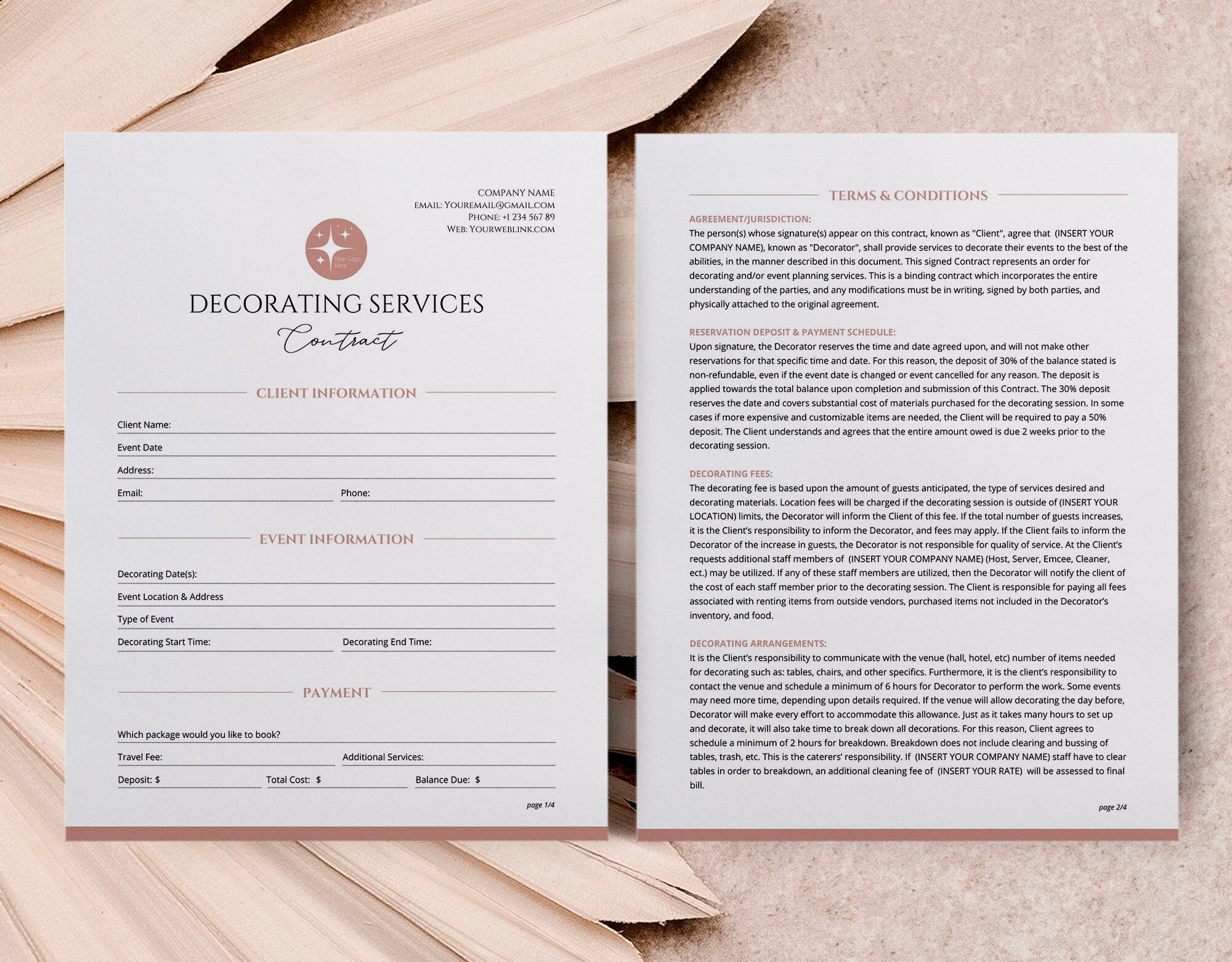 Editable Event Decorating Services Contract Template, Client Service ...