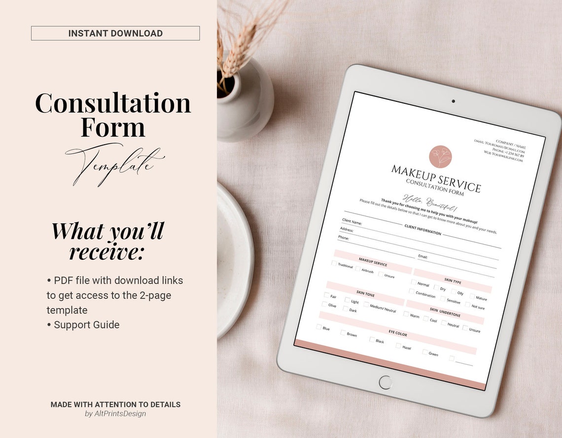 Makeup Artist Client Intake Form, Editable Makeup Service Consultation ...