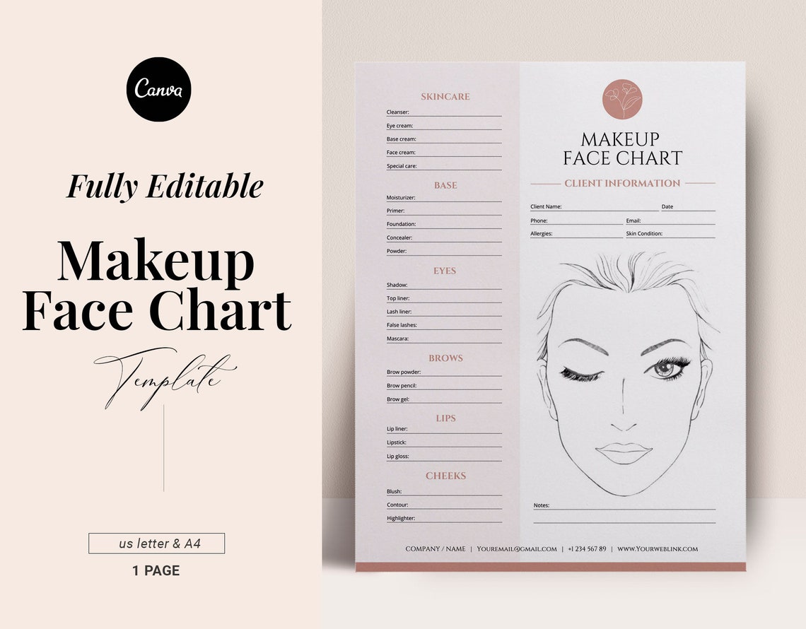 Makeup Artist Face Chart Template Freelance Artist Form - Etsy